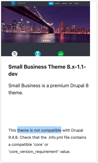 Theme is not compatible need core version requirement. [#3389790] | Drupal.org